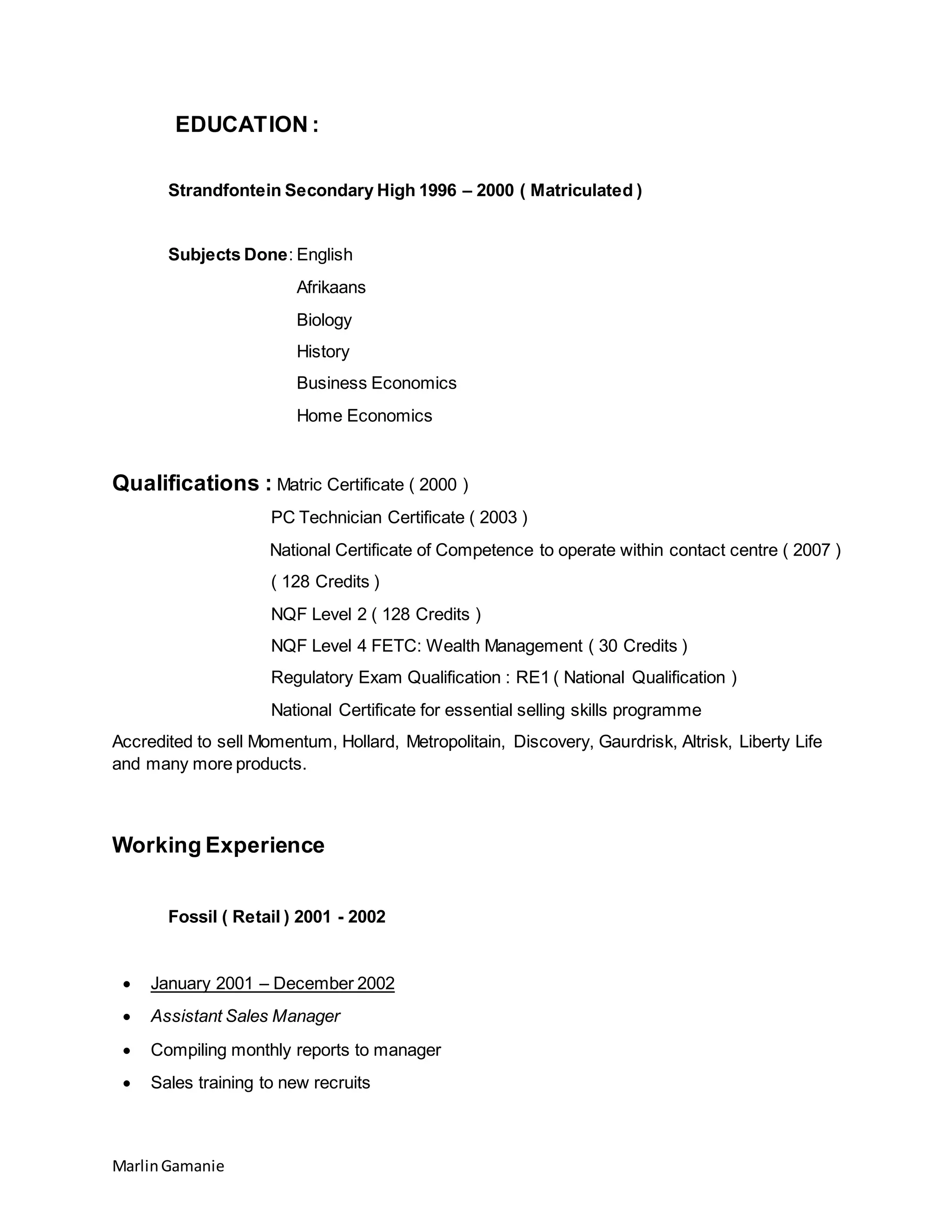 Marlin CV | PDF