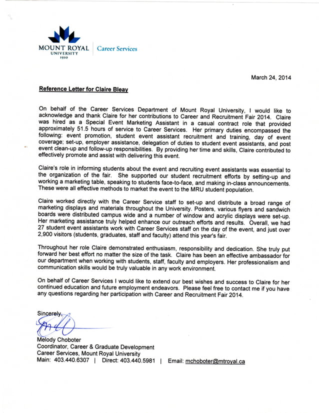 Claire Reference Letter | PDF