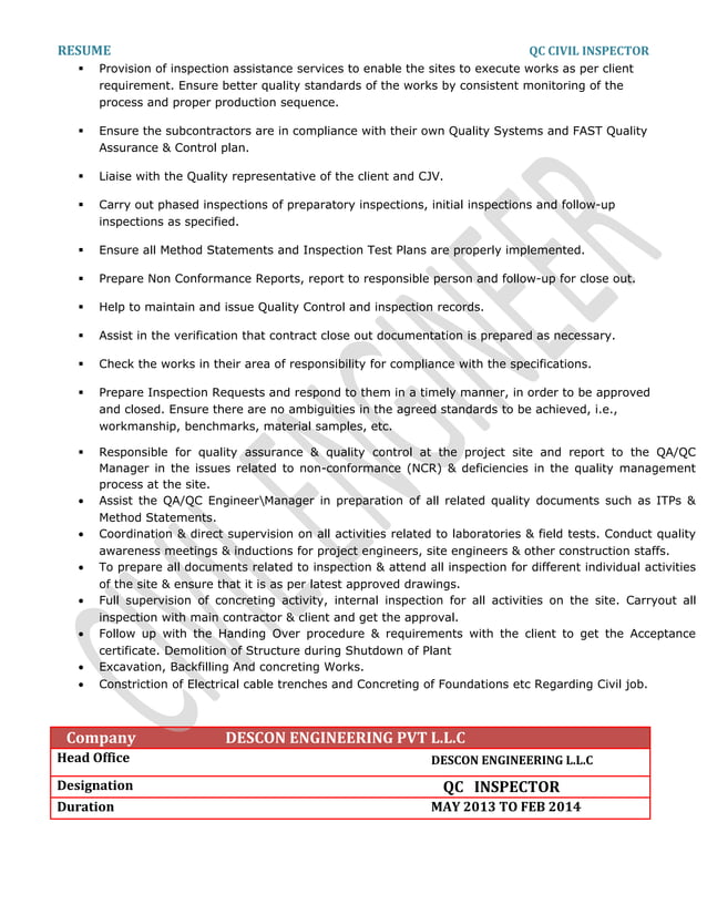 QA-QC_CIVIL ENGINEER | DOC | Civil Engineering Industry | Industries