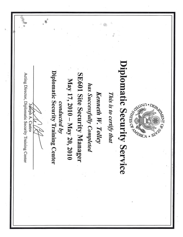 Ken Tolley SSM DoS Cert | PDF