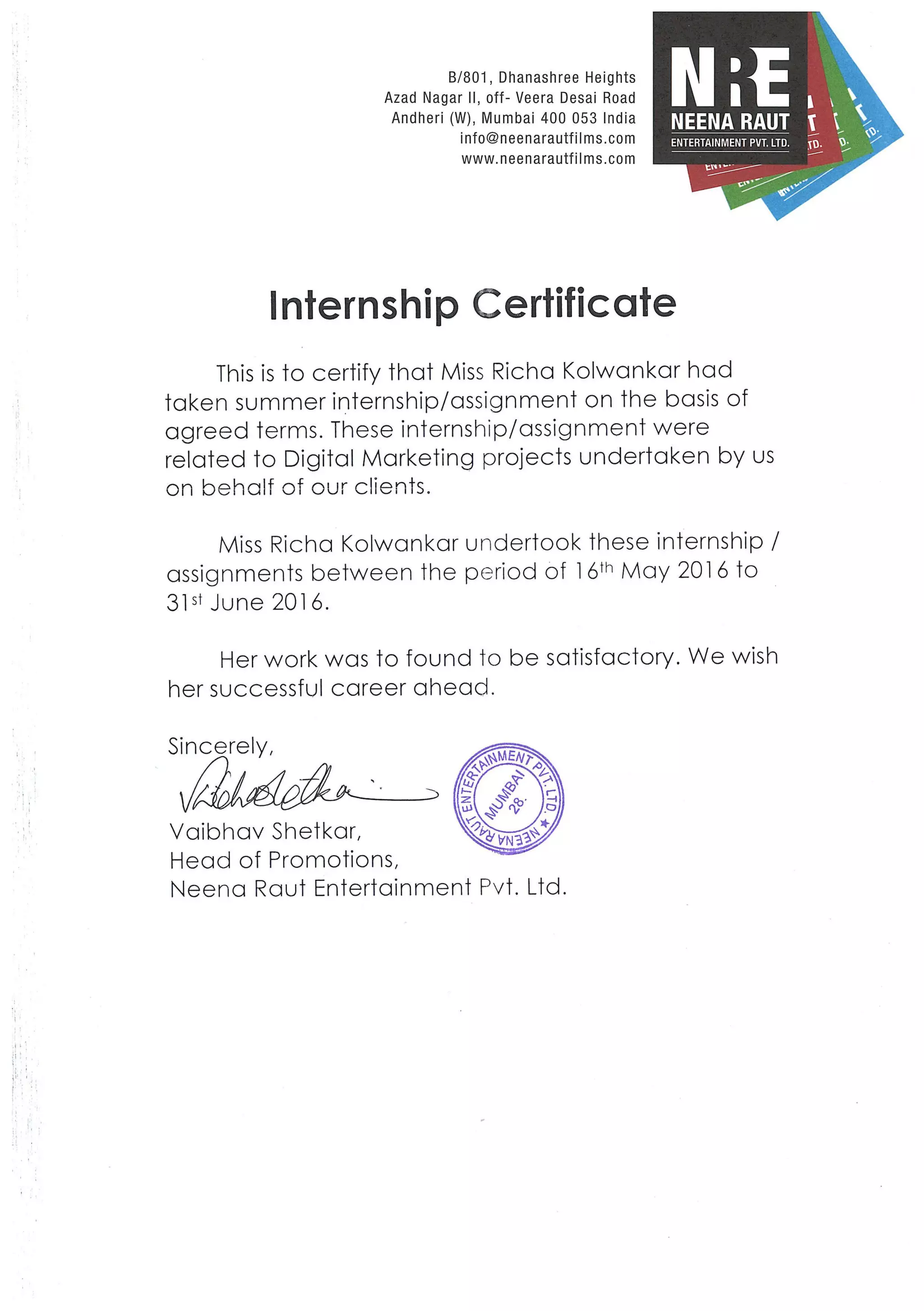 Internship Certificate | PDF