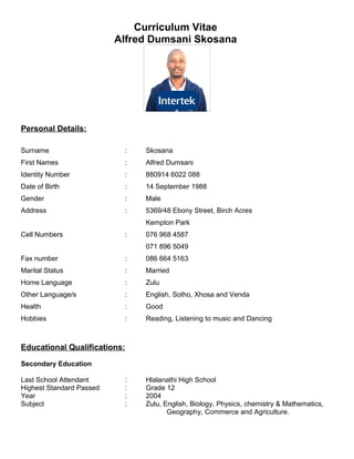 ALFRED D SKOSANA CV | PDF