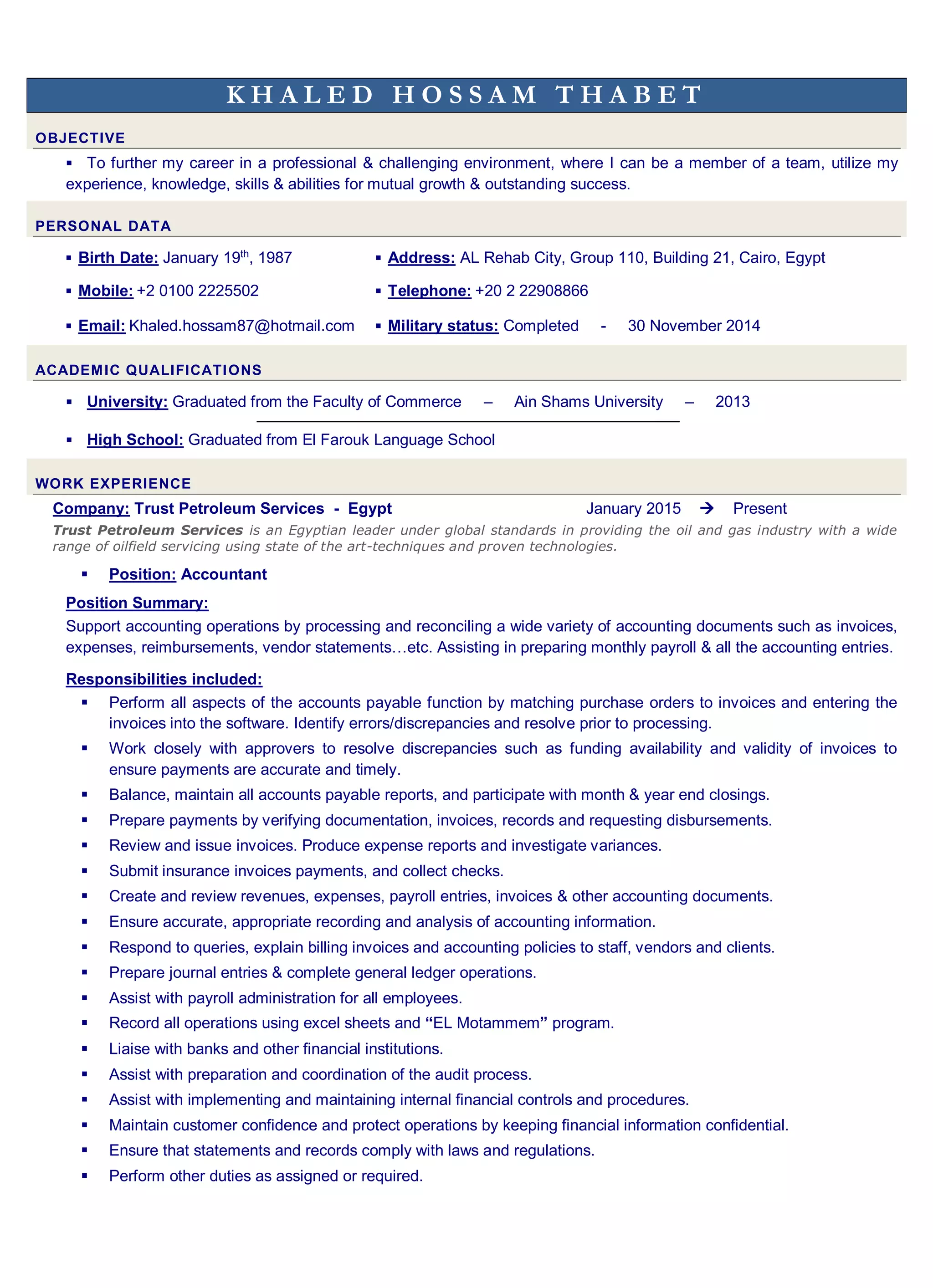 Khaled Thabet CV | PDF