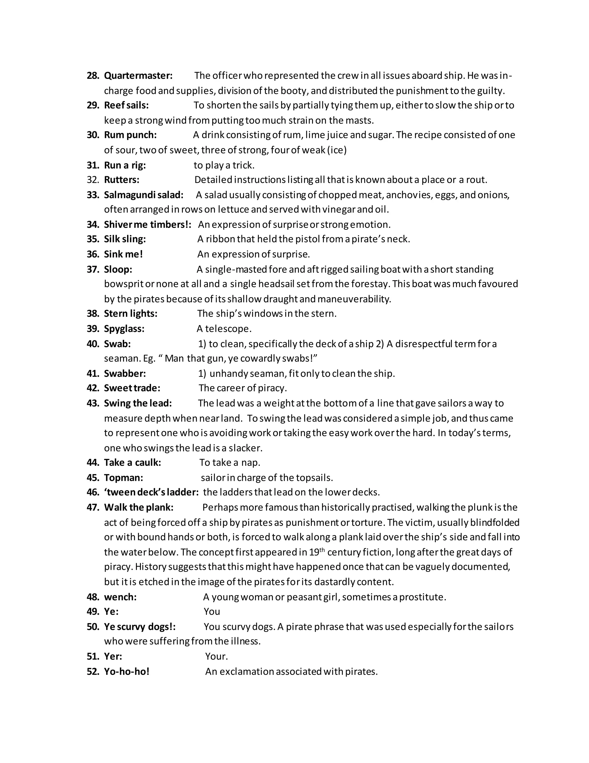 Vocabulary of Pirate language | DOCX