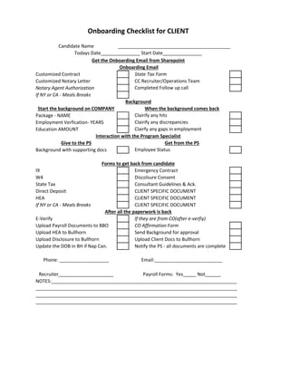Generic Onboarding Checklist | PDF