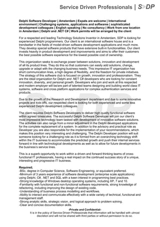 Delphi Developer- Amsterdam | PDF