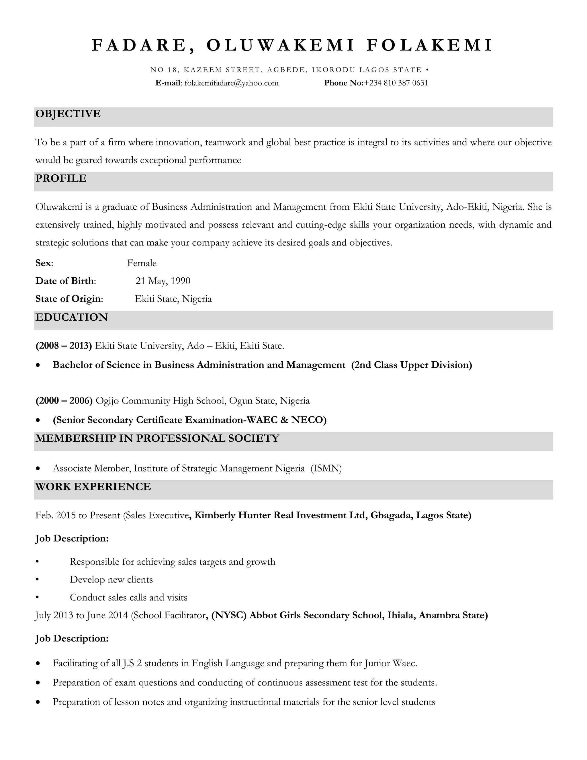 Fadare Folakemi cv | PDF