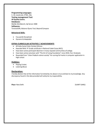 Sumit_Garg_Resume2016 | PDF | Databases | Computer Software and Applications