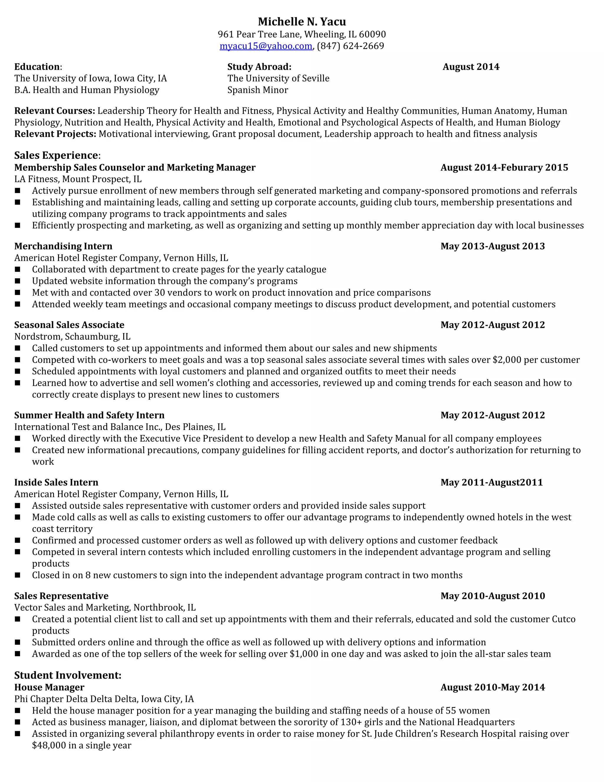 Michelle Yacu Resume15 | DOCX | Sales | Business