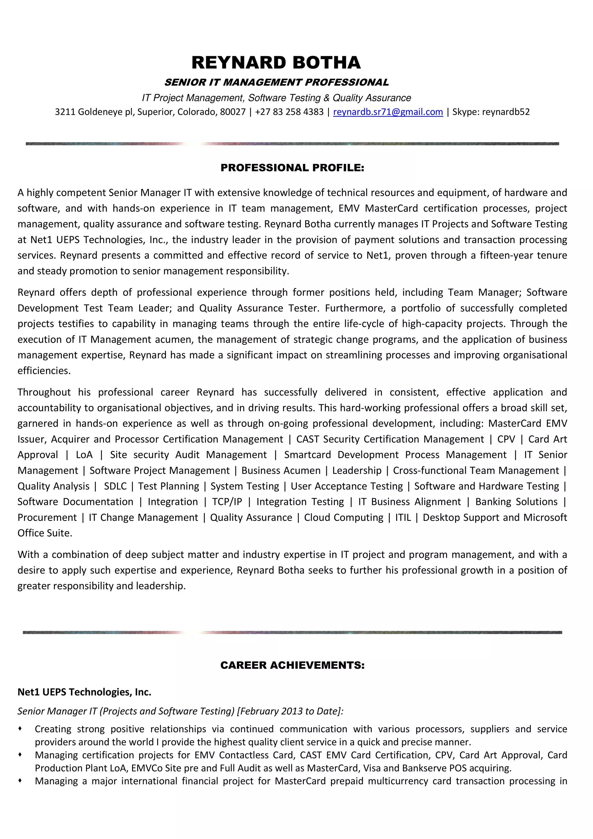 Résumé of Reynard Johan Botha V3 | PDF