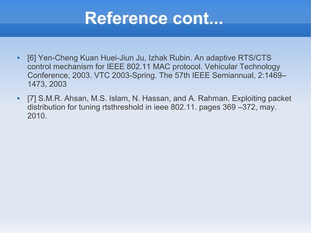 Presentation - Dynamic Tuning of RTS Threshold | PPT