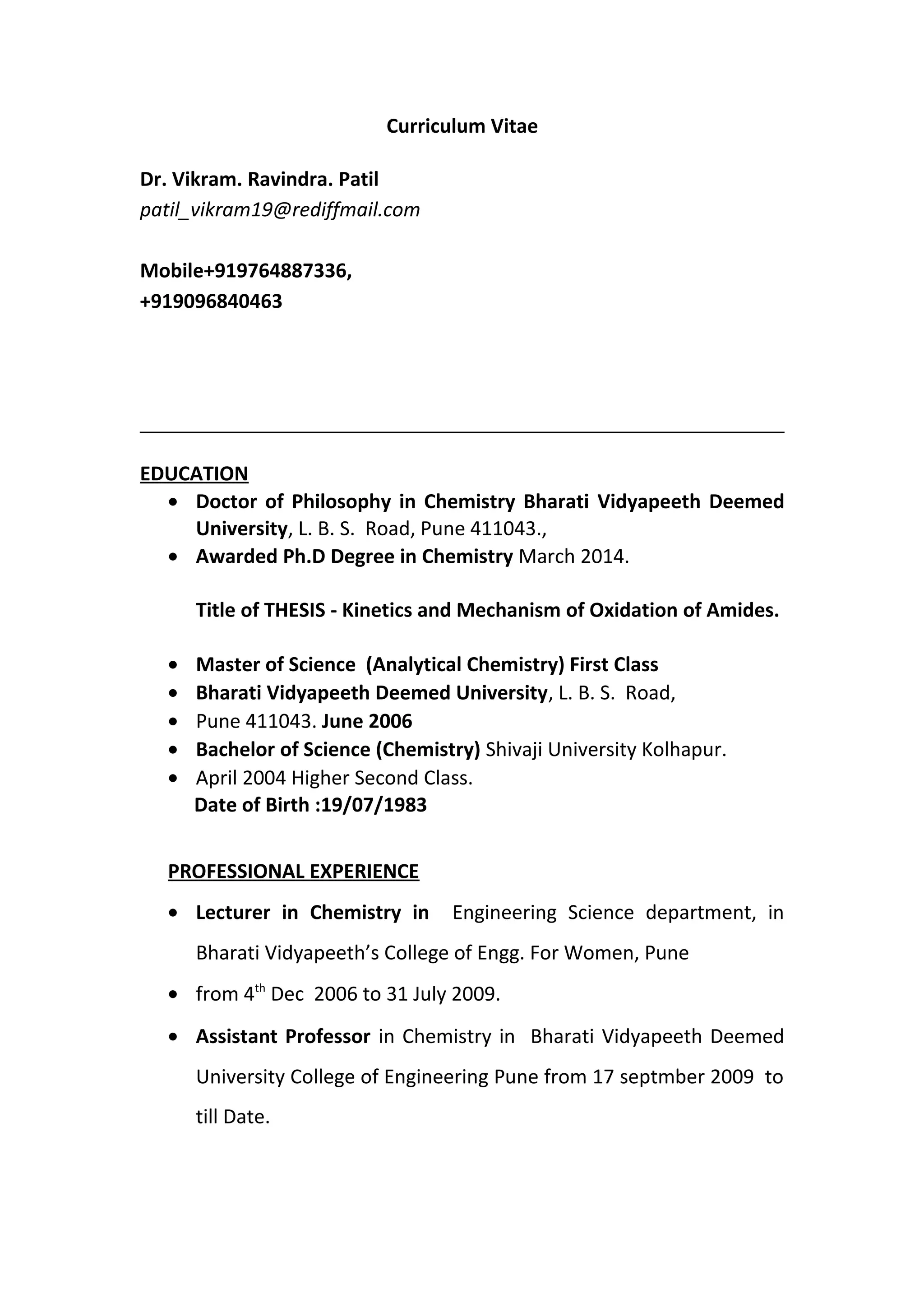 vikram 2014 resume updated | DOC