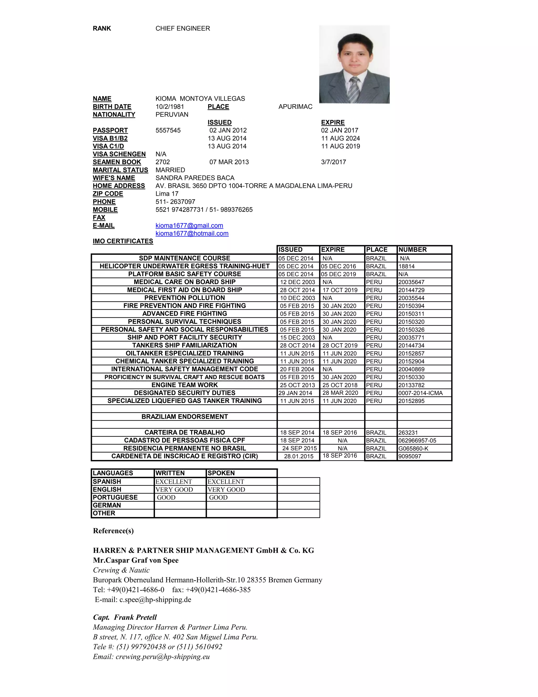 CHIEF ENG. CV PDF | PDF | Cruises | Travel Type