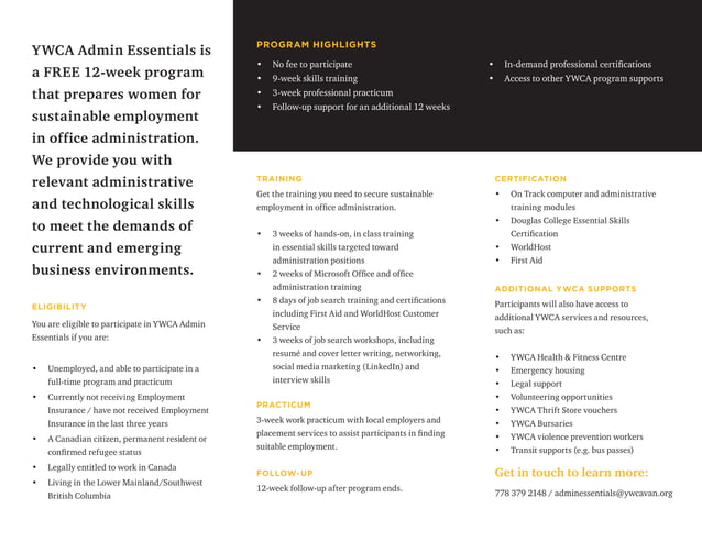 YWCA Admin Essentials Brochure V2 | PPT