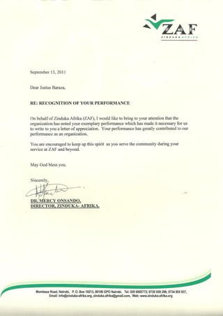 Justus Performance Recognition Letter | PDF