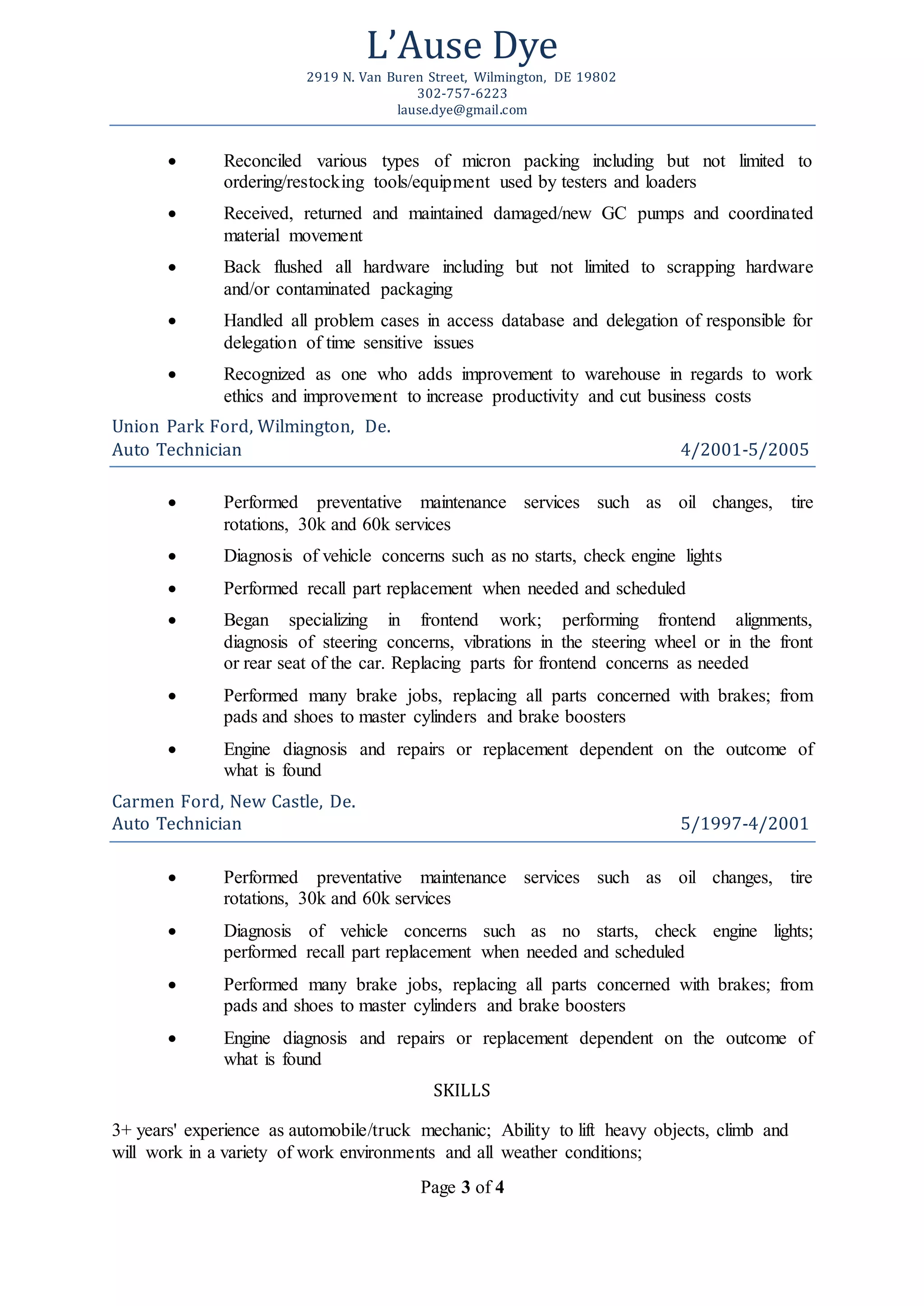 Lause Dye Driving Resume | PDF