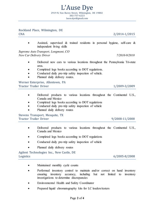 Lause Dye Driving Resume | PDF