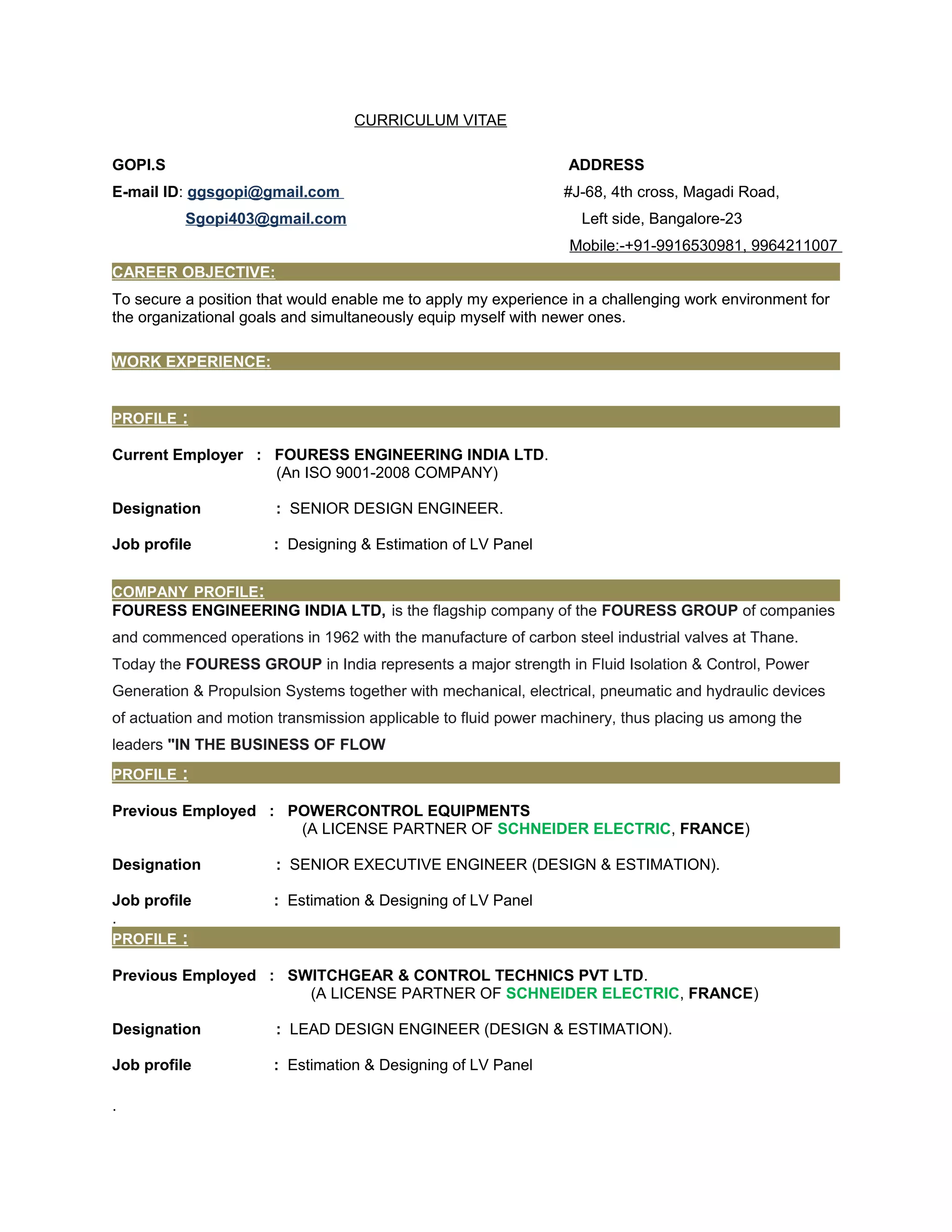 ELECTRICAL DESIGN & ESTIMATION ENGINEER | DOC