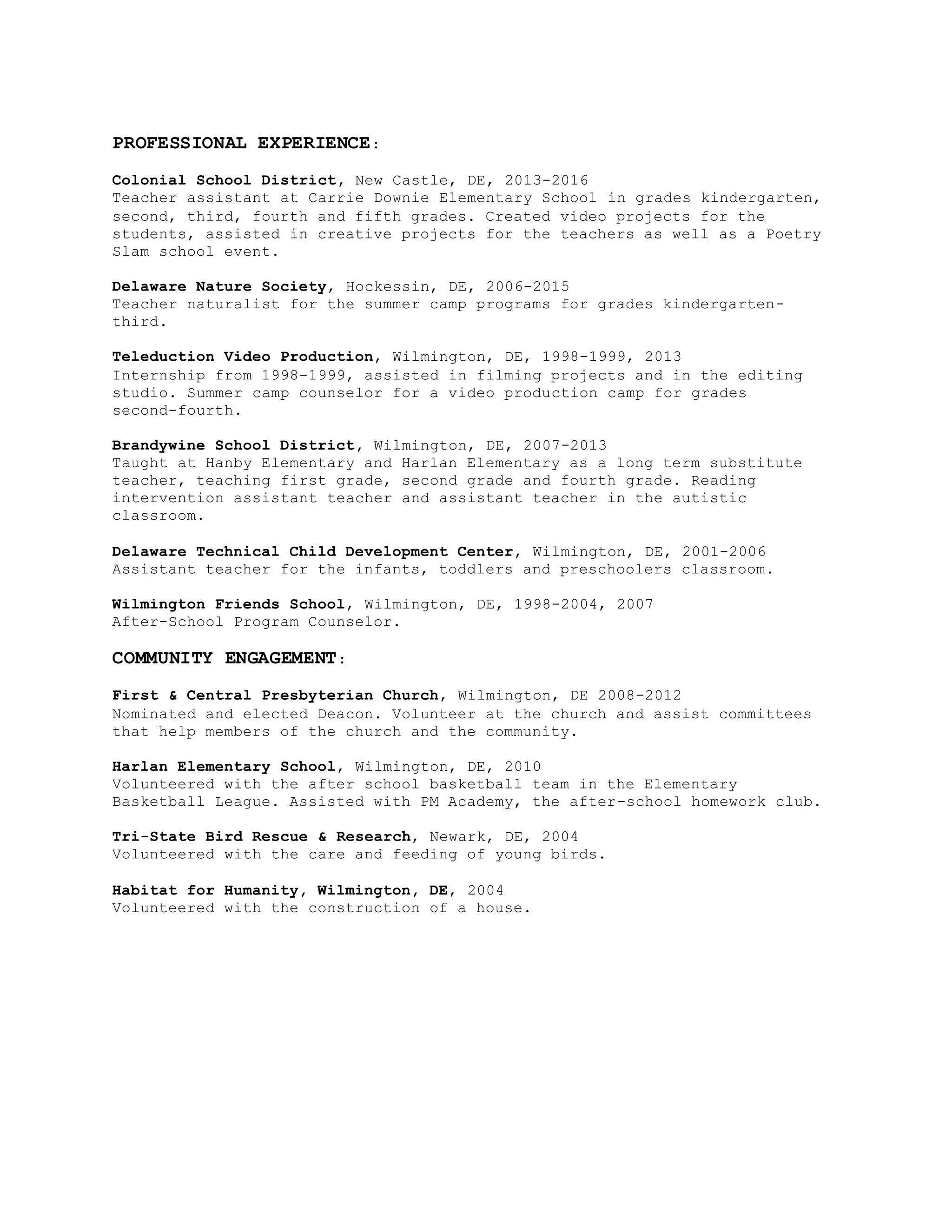 Stuart Wilkie resume 2016 | DOCX | Daycare and Pre-School | Parenting