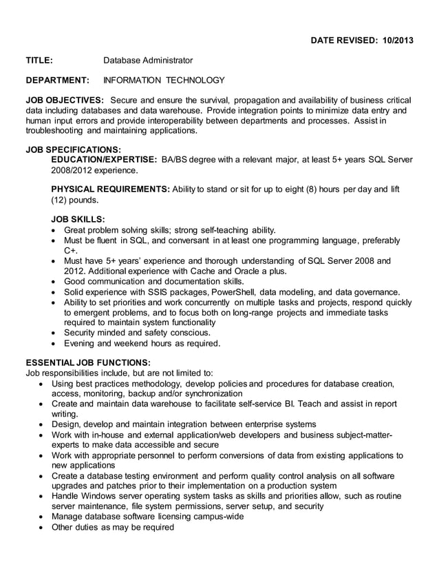 Database Administrator October2013 Docx