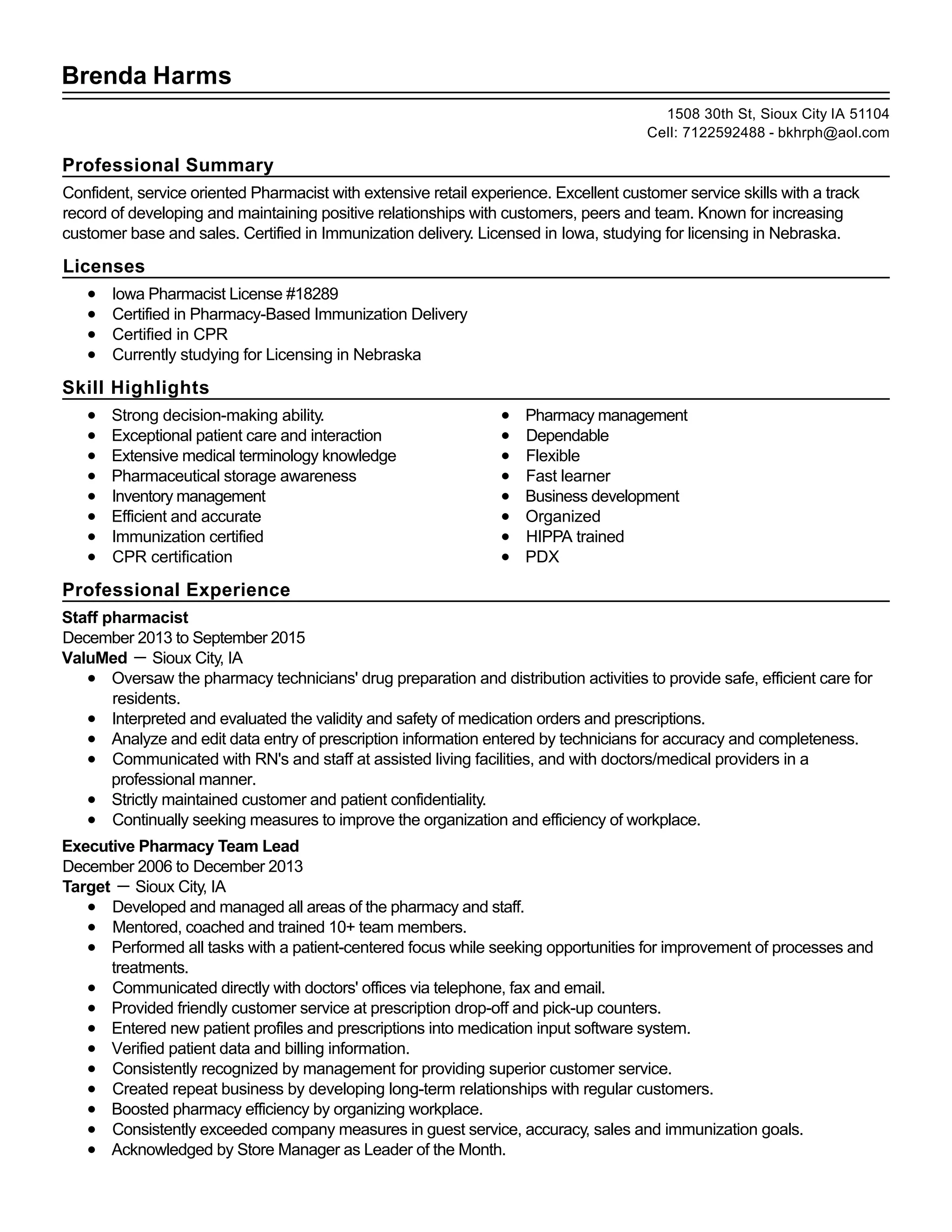 Brenda Harms Resume-3 | PDF