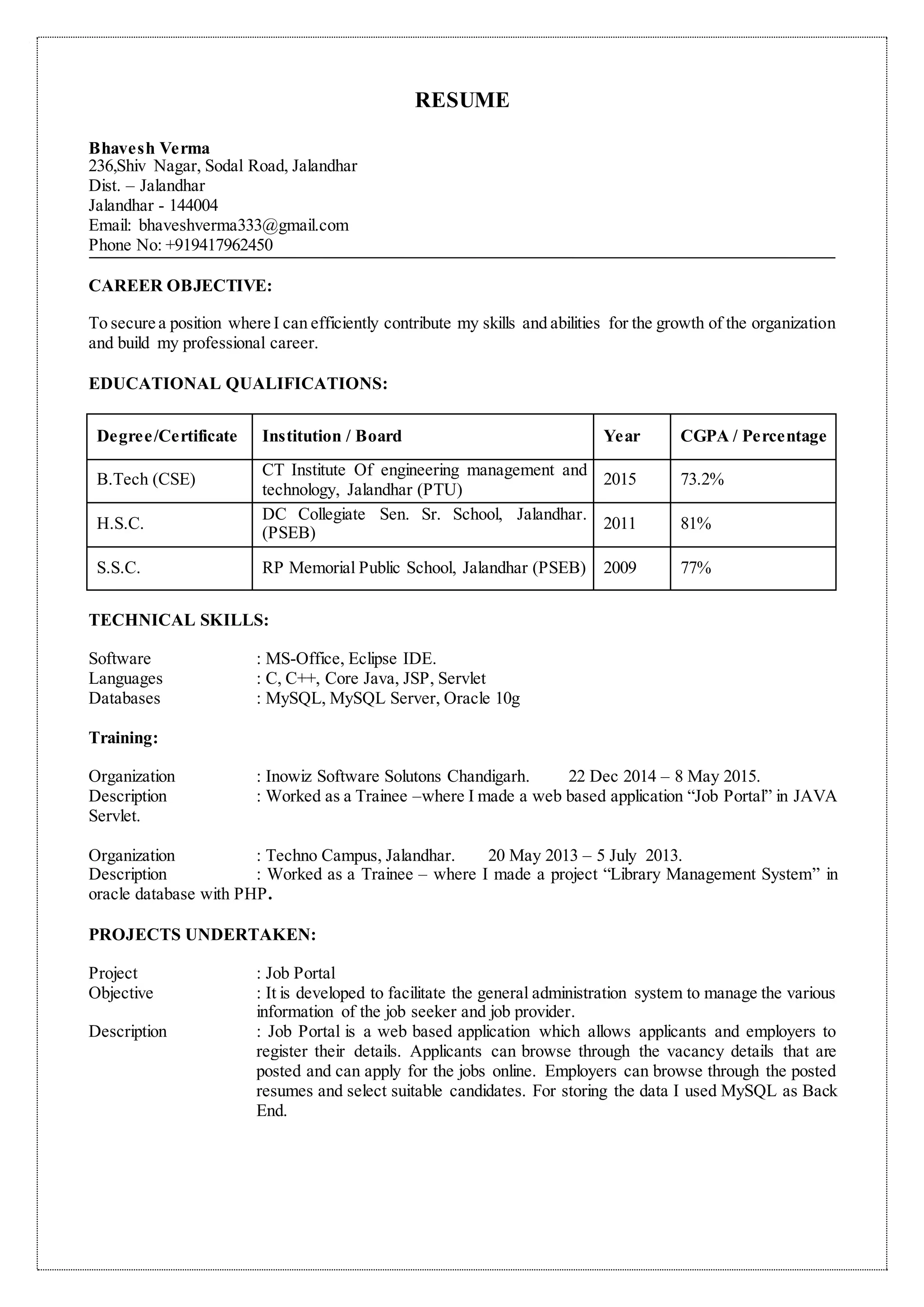 Bhavesh Resume | DOCX | Computing | Technology & Computing