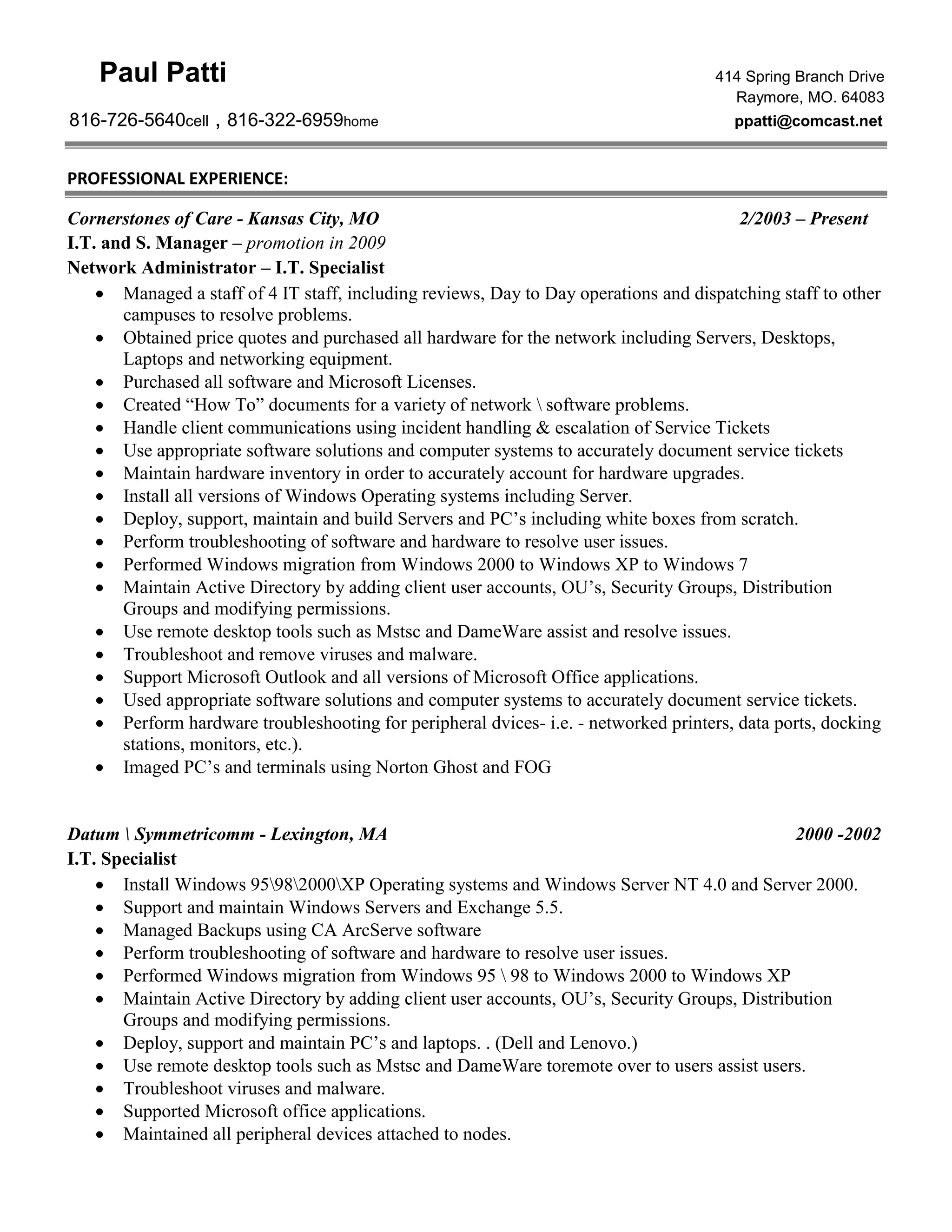 Paul Patti Resume | PDF