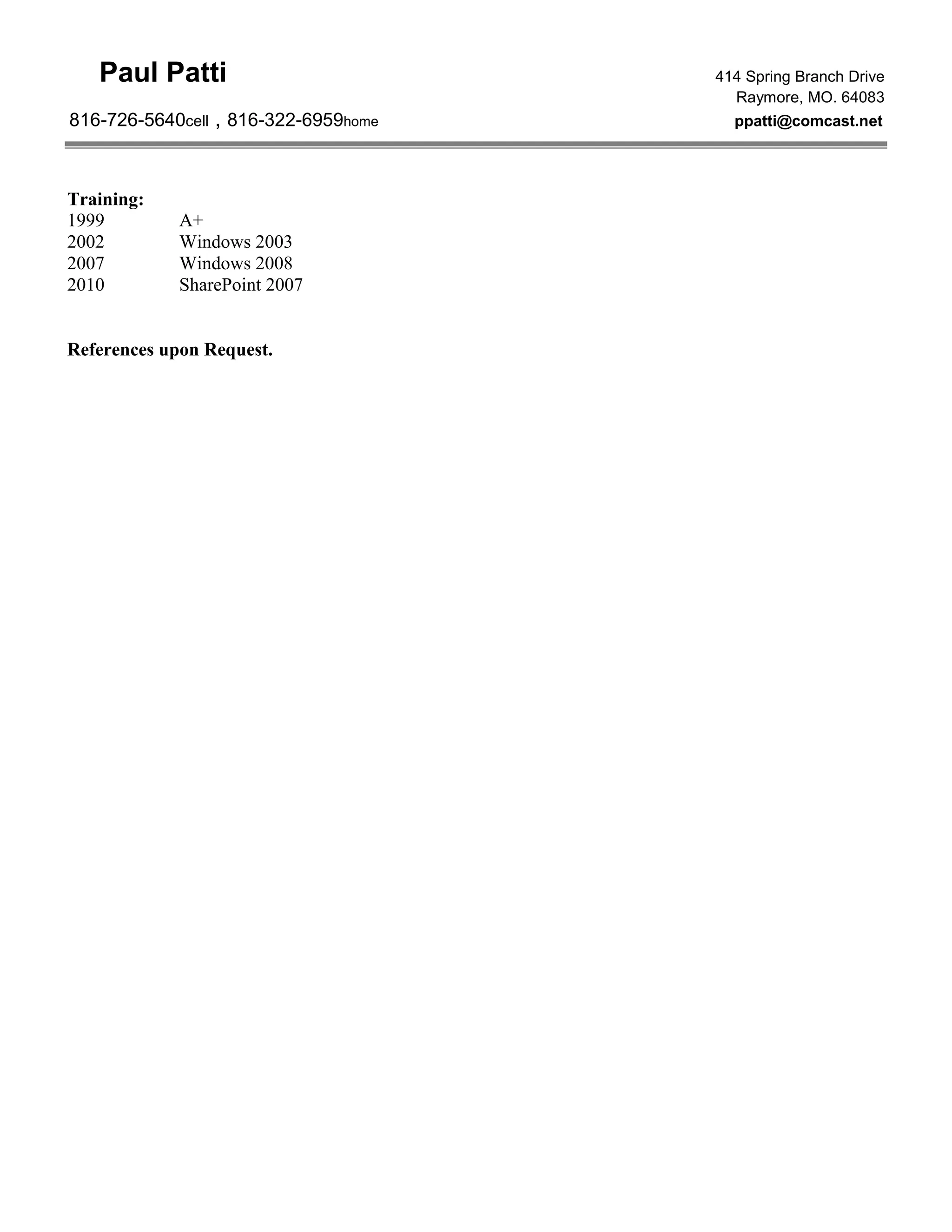 Paul Patti Resume | PDF