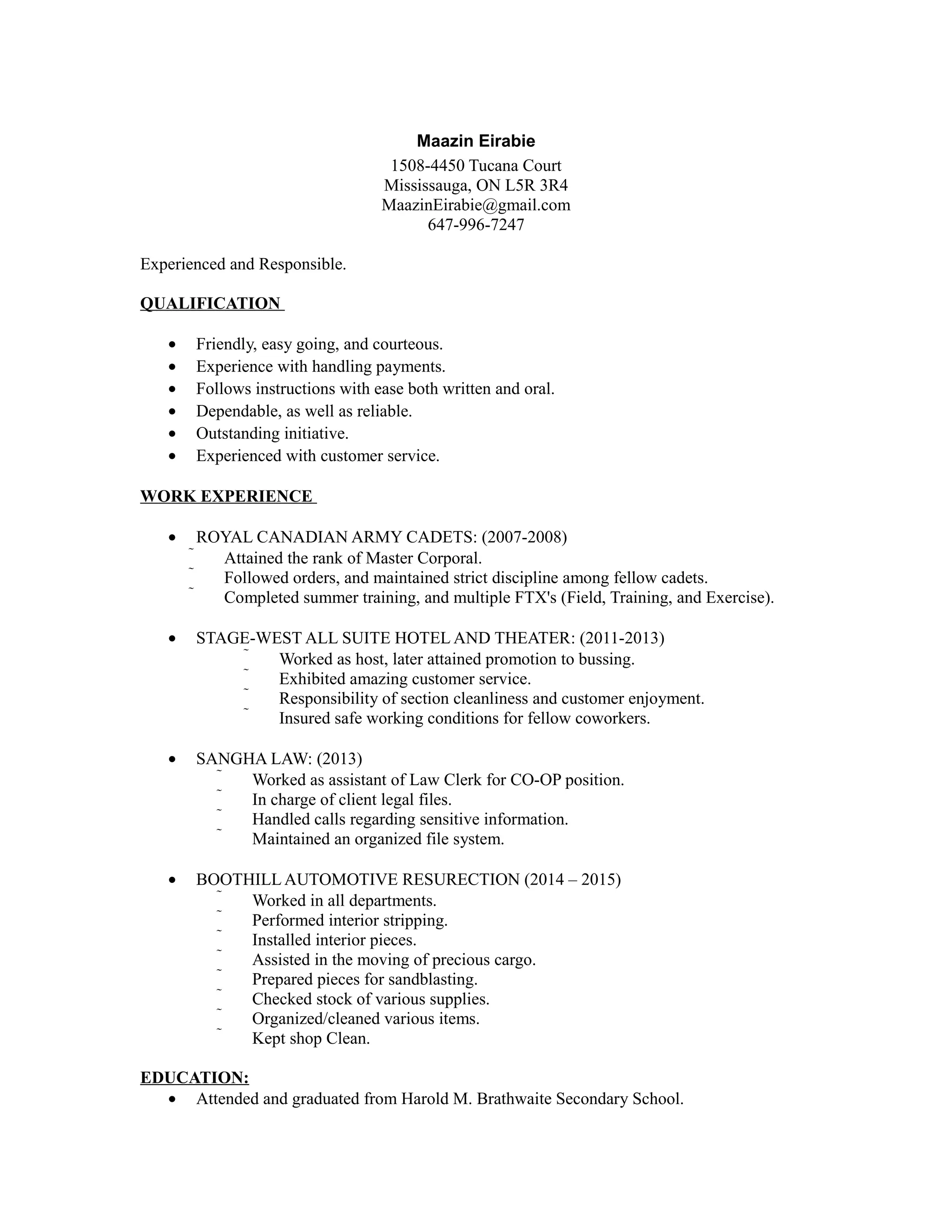 Maazin Eirabie resume | DOC