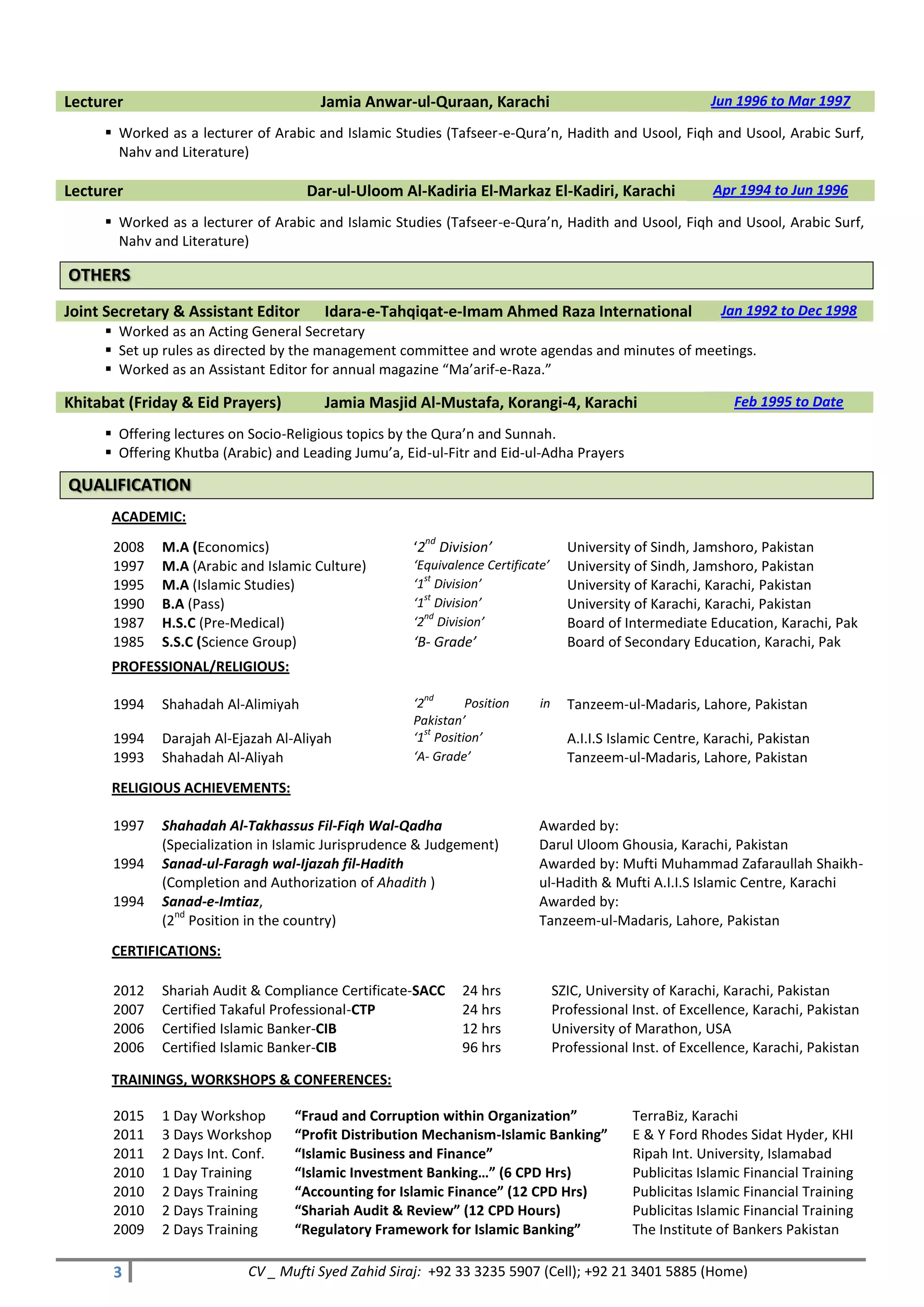 CV_Mufti Syed Zahid Siraj | PDF | Business Accounting & Finance | Business