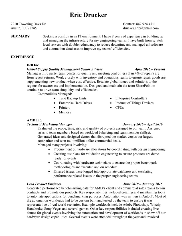 Eric Drucker Resume 07-2016 - IT | PDF