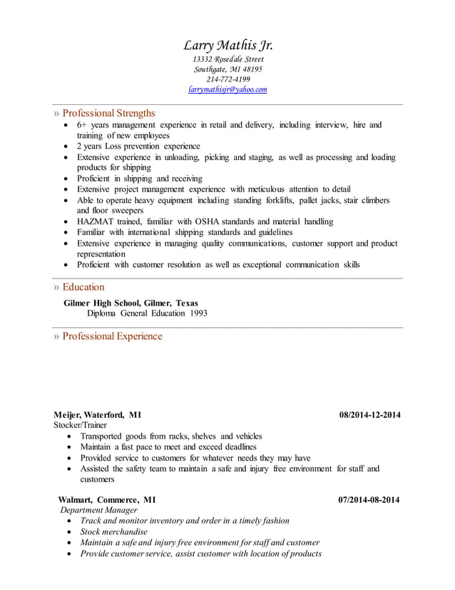 Larry Mathis Resume | PDF