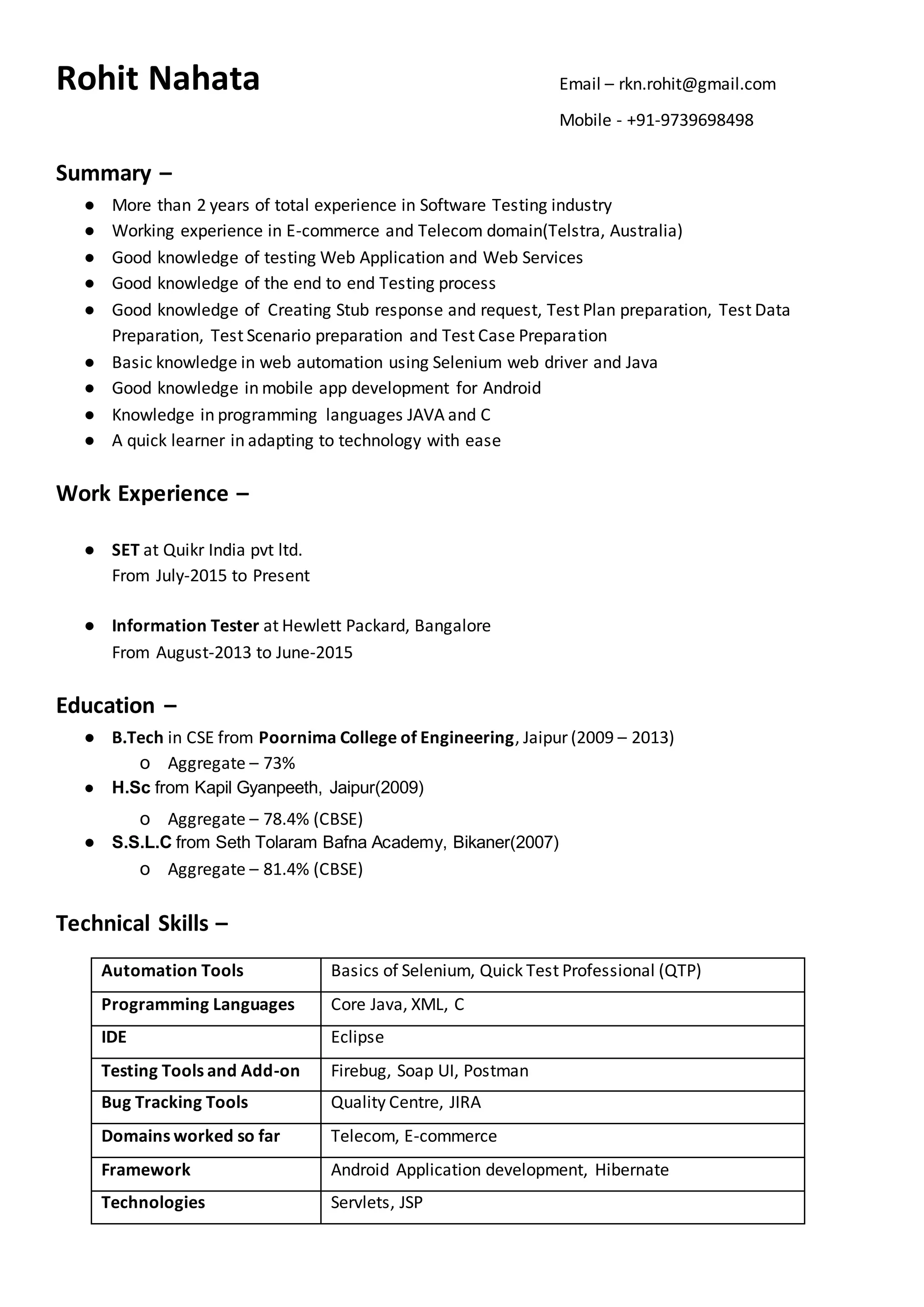 Rohit_Resume | DOCX | Computer Software and Applications | Computing