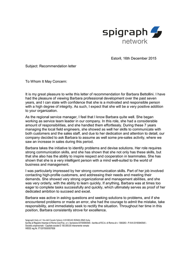 Barbara, recomendation letter v1.0 | PDF