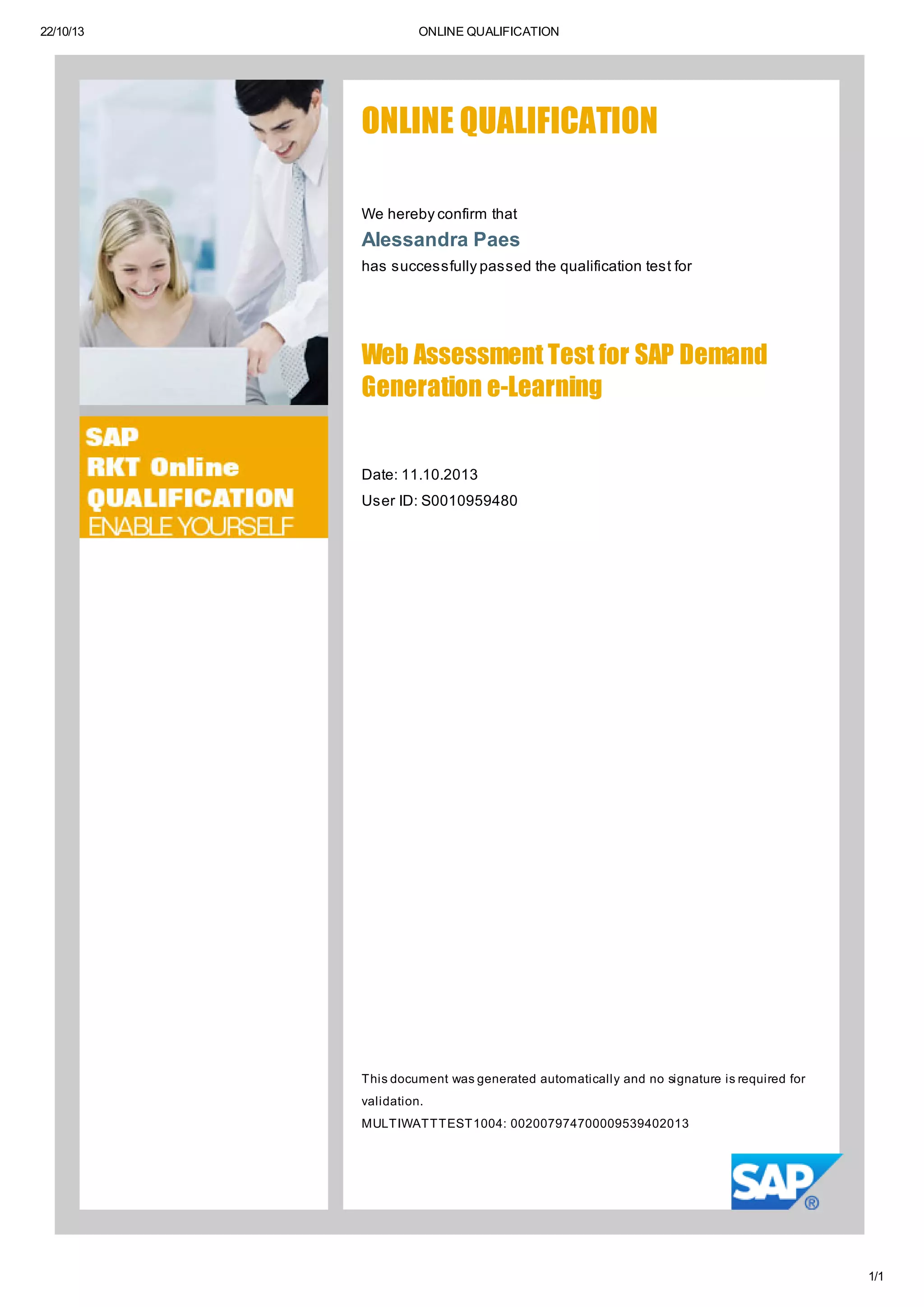 WEB ASSESSMENT TEST FOR SAP DEMAND GENERATION E-LEARNING | PDF ...