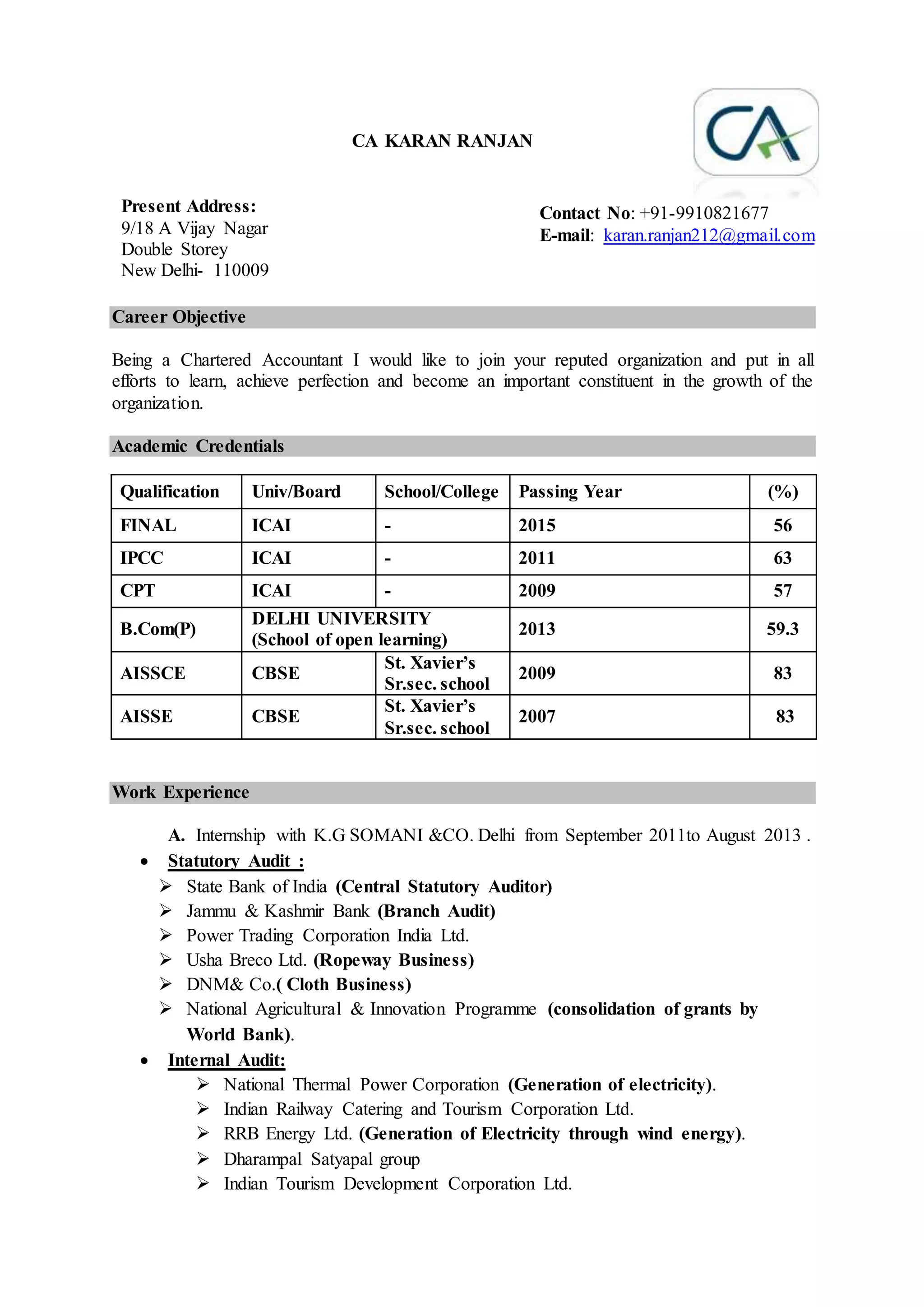 CV UPDATD KARAN RANJAN | PDF