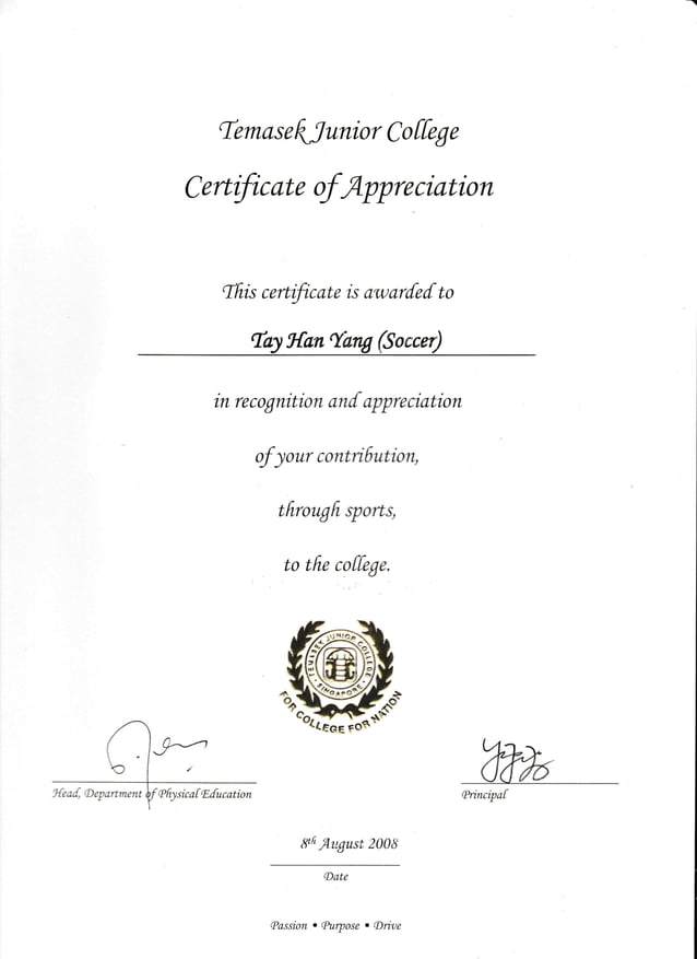Certificate of Appreciation (TJC Soccer) | PDF