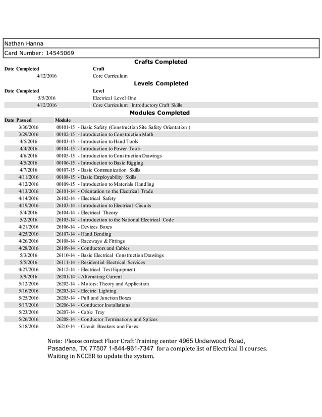 Nathan Hanna NCCER training | PDF