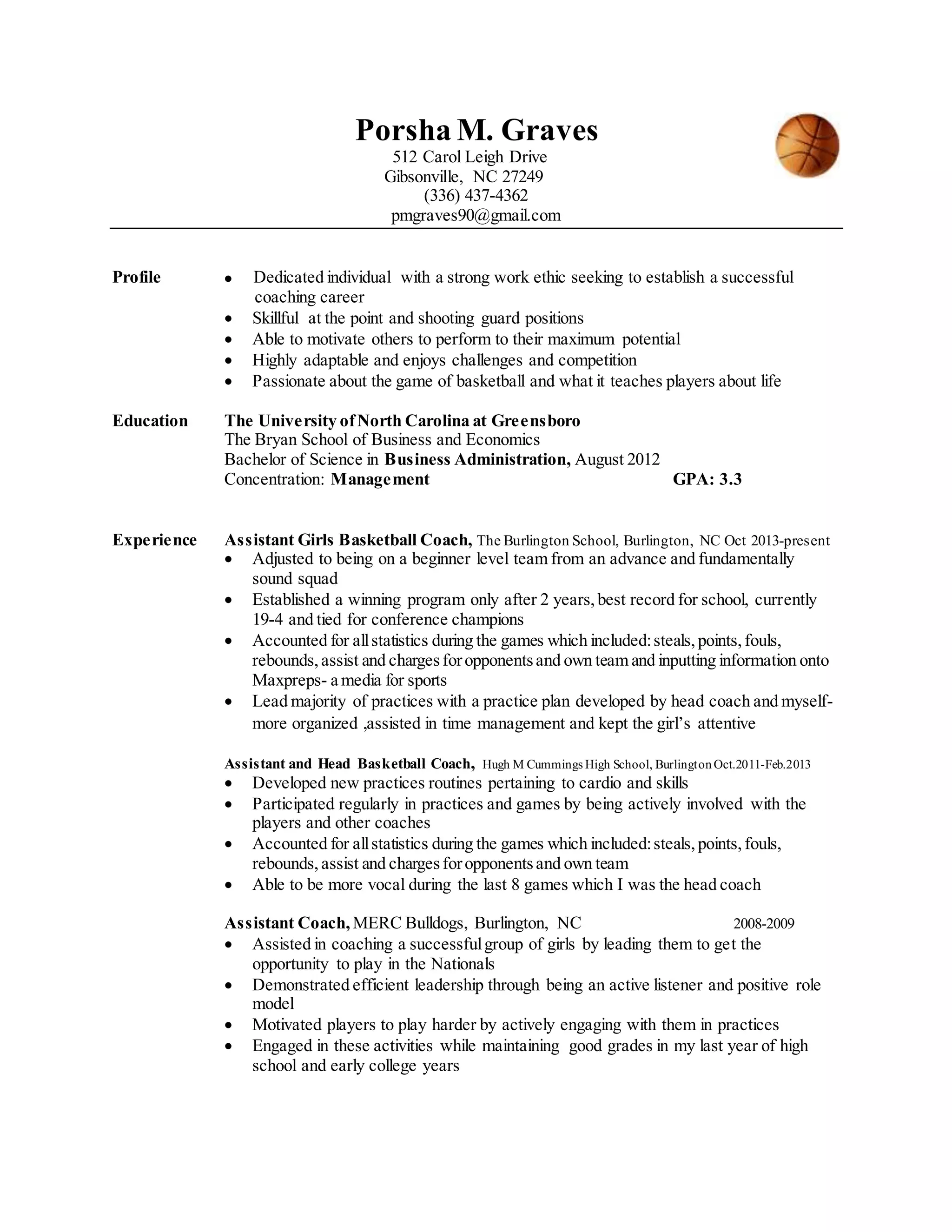 Porsha's Basketball Resume | DOCX