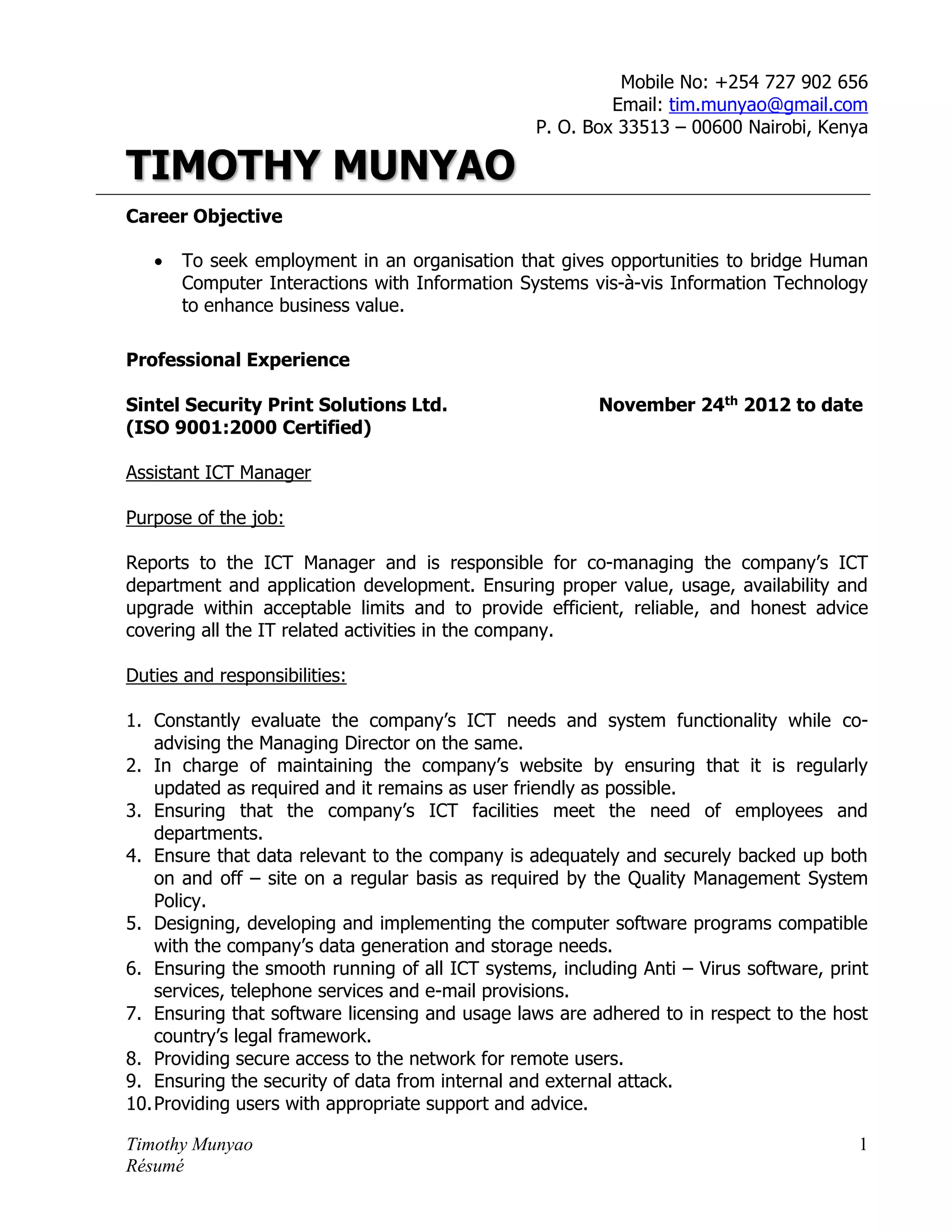 Timothy CV | PDF