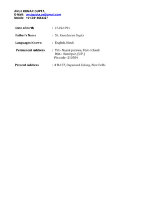Resume Anuj Gupta | DOC