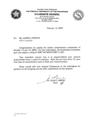 MBA Comprehensive Exam Result - JJPinugu | PDF