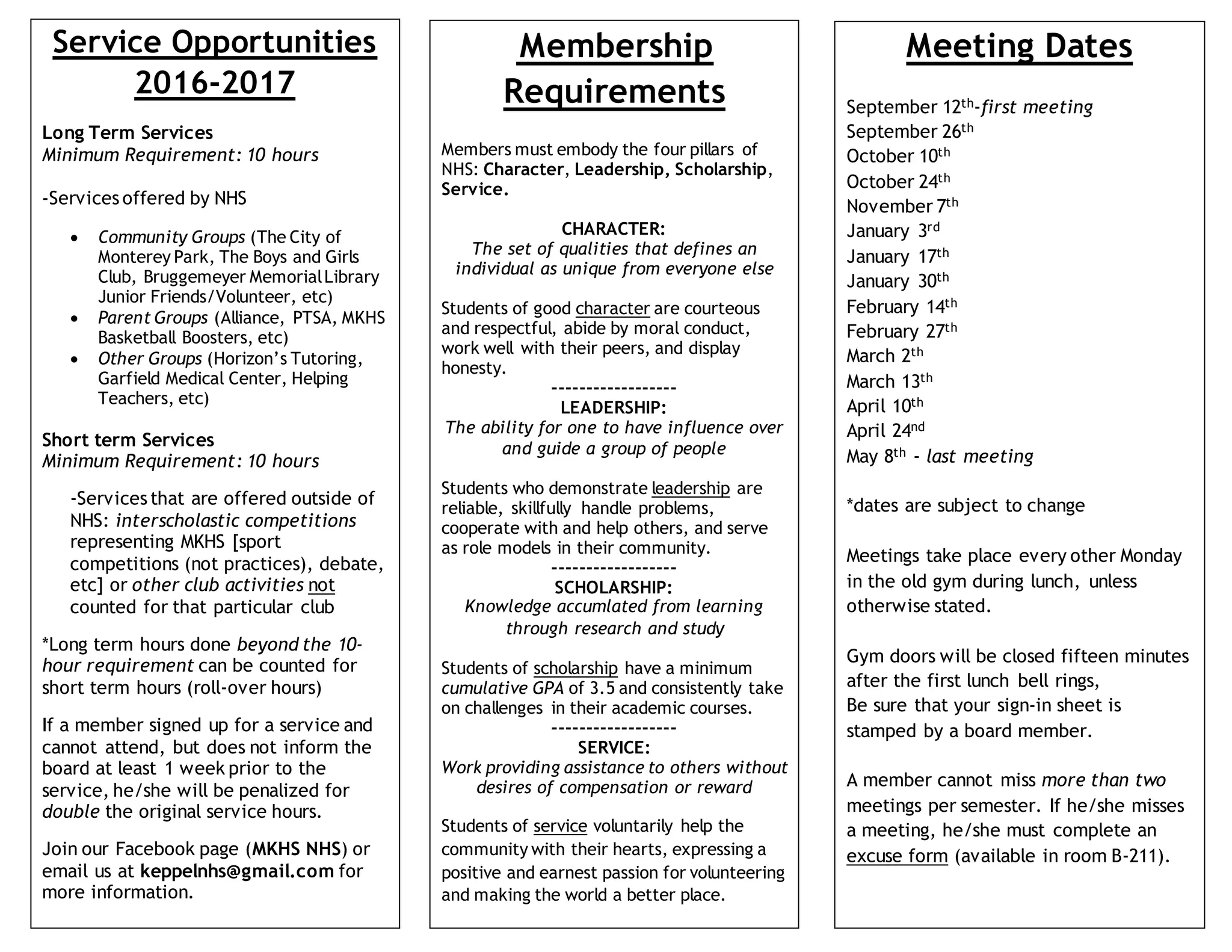 NHS Brochure 2016-2017 | DOCX | Education