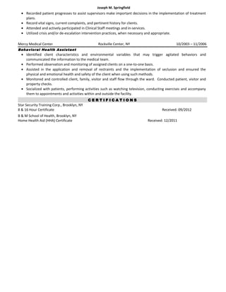 Joseph Springfield Win - Resume | PDF