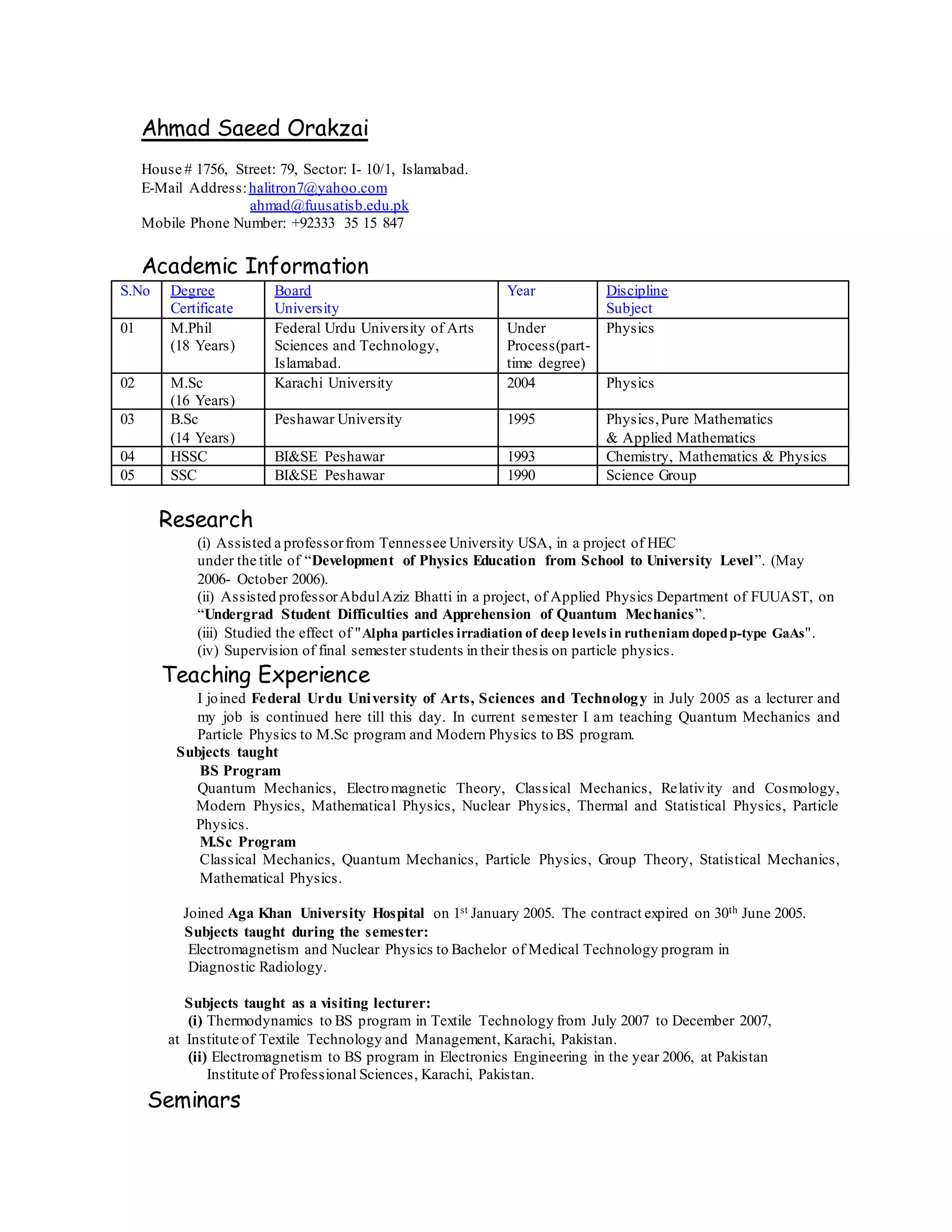Ahmad Saeed CV | DOCX