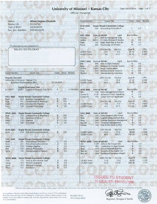 Meghan Wheat UMKC College Transcript - BBA 2006 | PDF