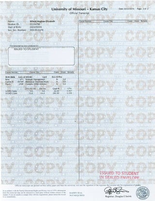 Meghan Wheat UMKC College Transcript - BBA 2006 | PDF