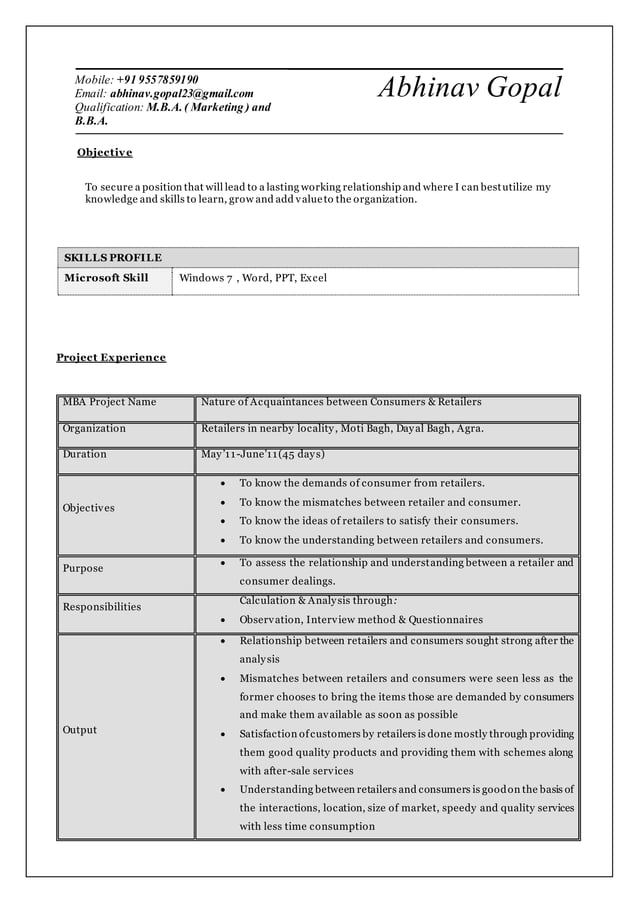 ABHINAV GOPAL CV fresher | PDF