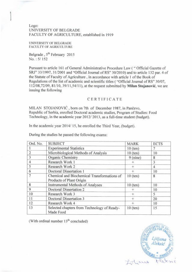 Transcripts of records, PhD studies