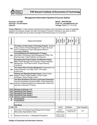 PAF-KIET FALL 2007 MIS-II Course Outline | PDF